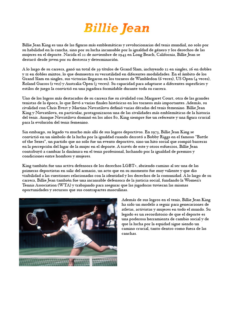 Billie Jean | PDF | Grand Slam (Tenis) | Deportes