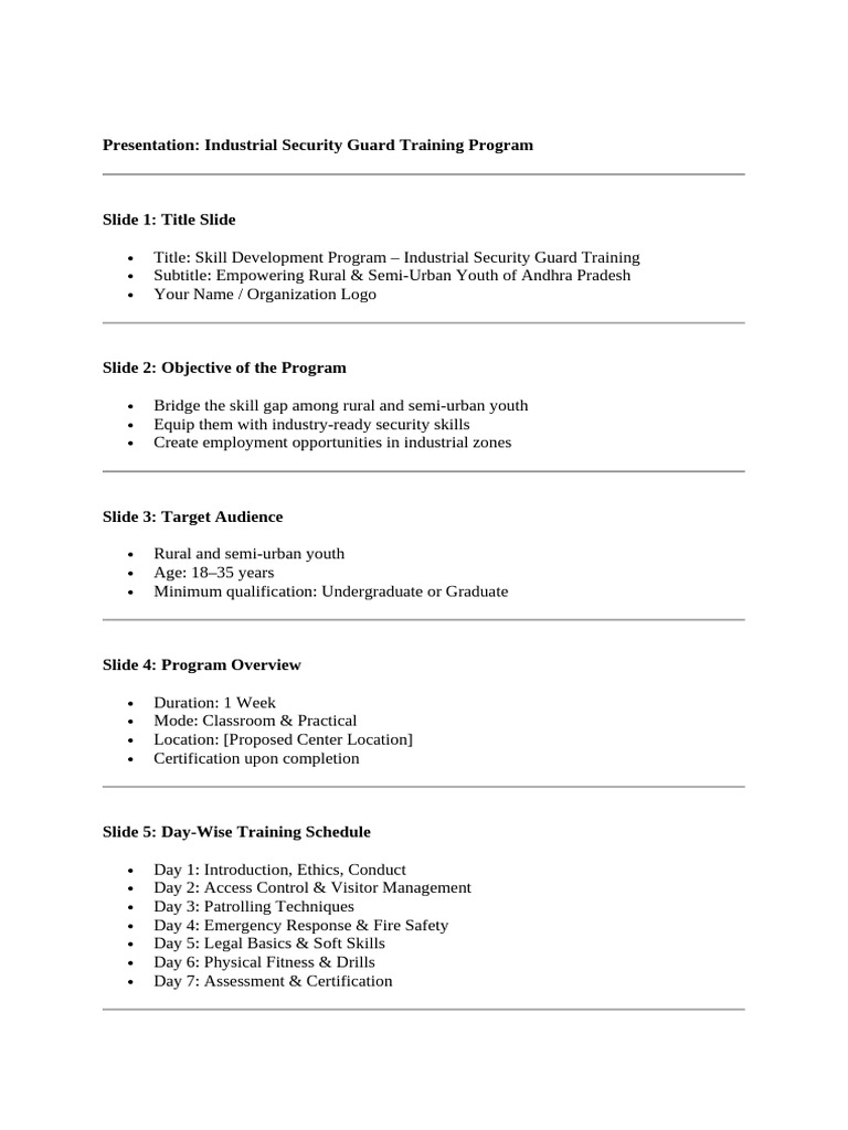 Presentation On Industrial Security Guard Training Program | PDF | Security Guard | Simulation