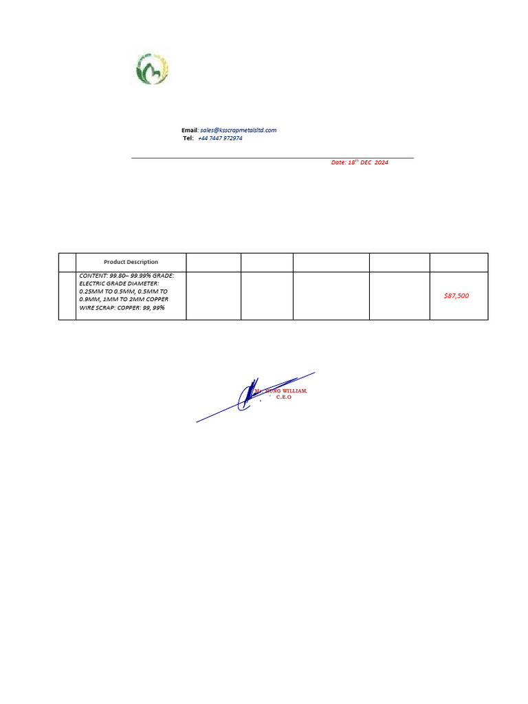 Quotation for Copper Wire Scrap | PDF