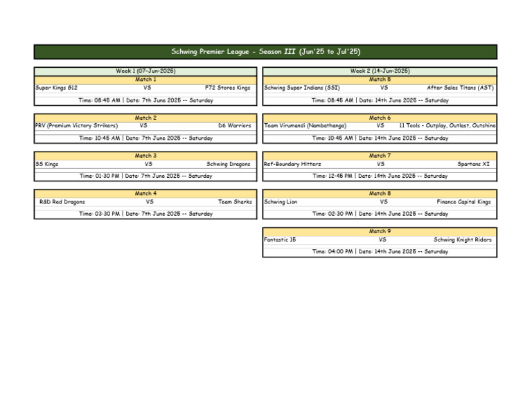 SPL 2025 Match Schedule Overview | PDF