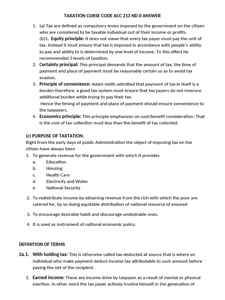 Taxation Corse Code Acc 213 | PDF | Taxes | Expense