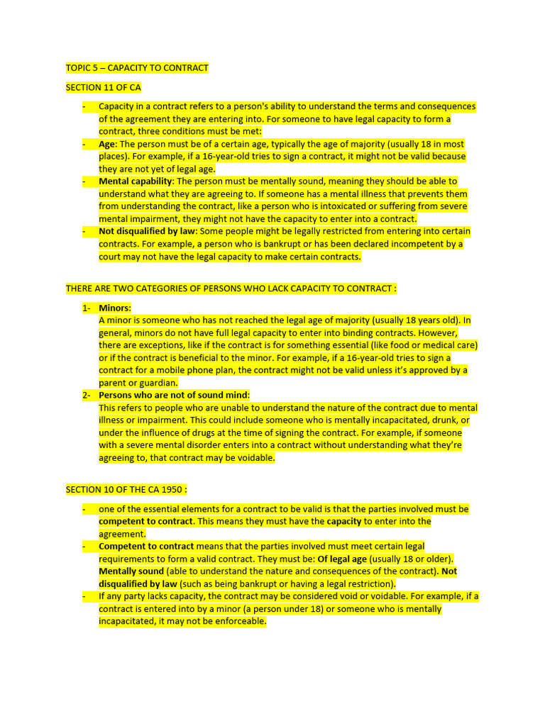 Understanding Contract Capacity Requirements | PDF | Legal Liability ...