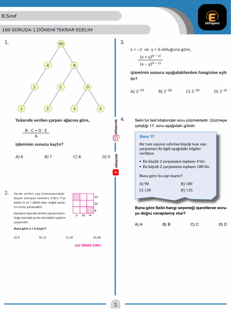 8.SINIF ARA TATİL FASİKÜLÜ Elifceymat (100 SORU) | PDF