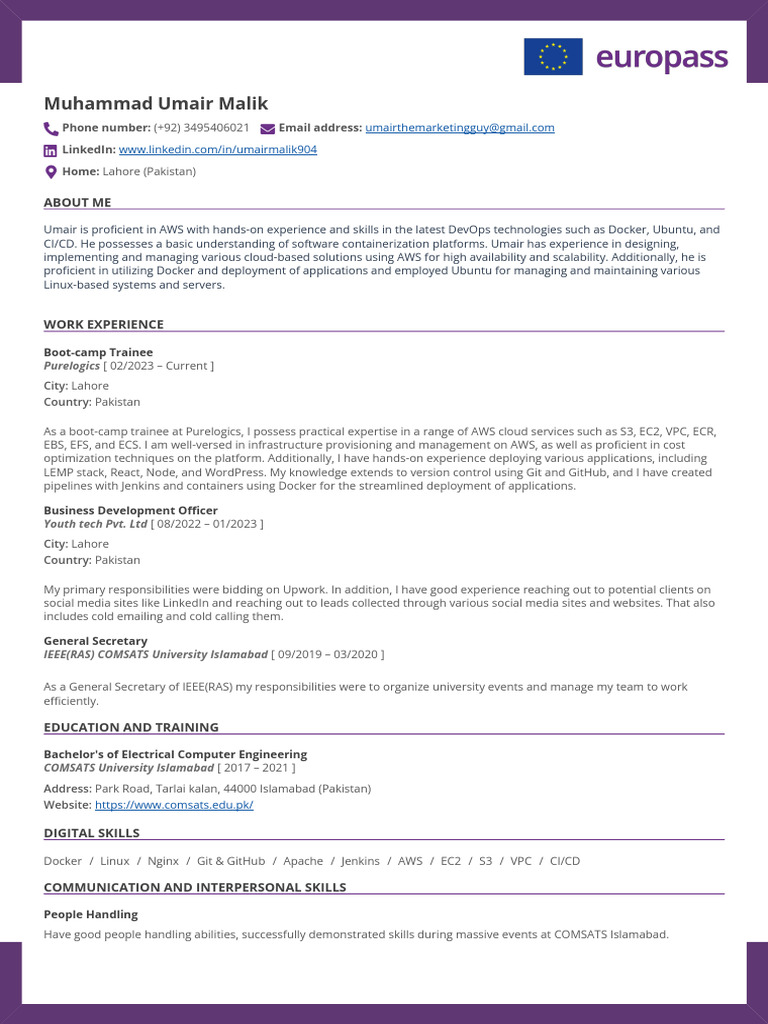 CV - Muhammad Umair Malik | PDF | Cloud Computing | Amazon Web Services