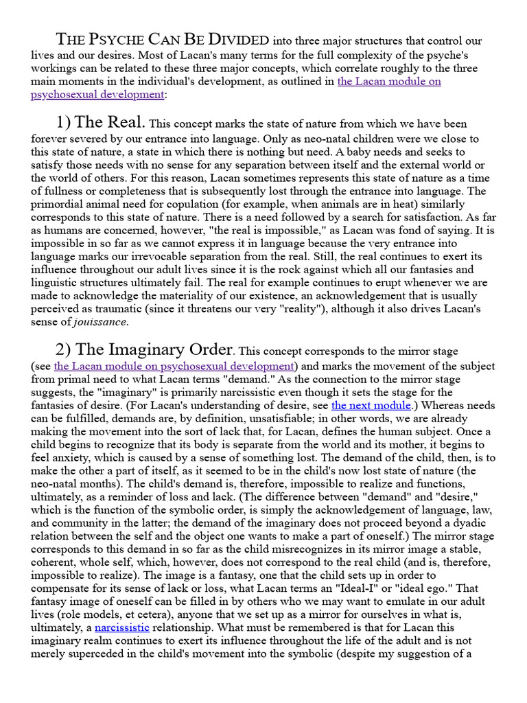 Lacan's Three Orders of the Psyche | PDF | Jacques Lacan ...
