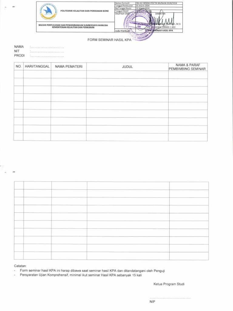 Form Seminar Hasil Kpa | PDF