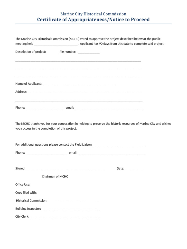 MCHC Cert. of Approp. Notice Proceed | PDF
