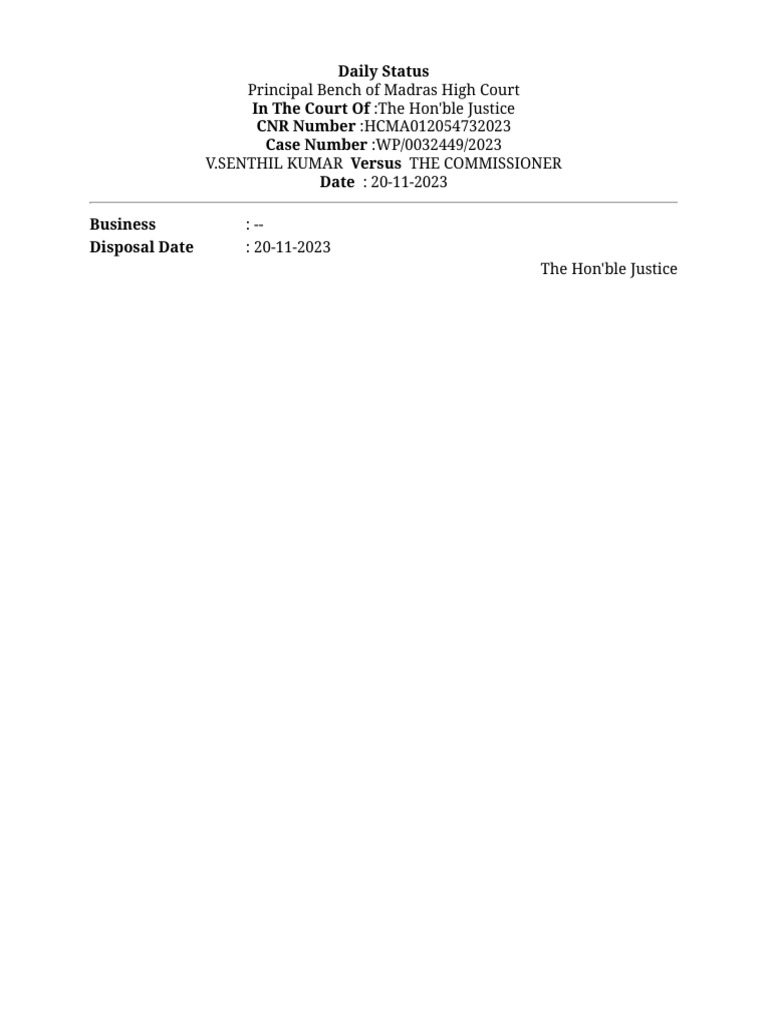 Daily Status in The Court of CNR Number Case Number Versus Date ...