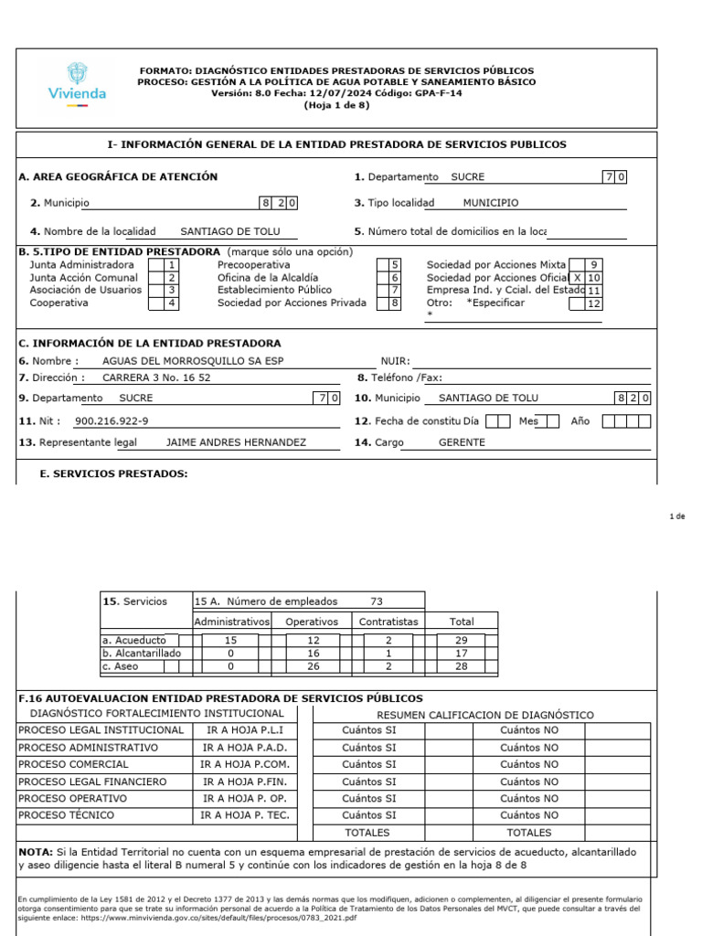 3.formato Diagnóstico ESP GPA-F-14 V8 | PDF