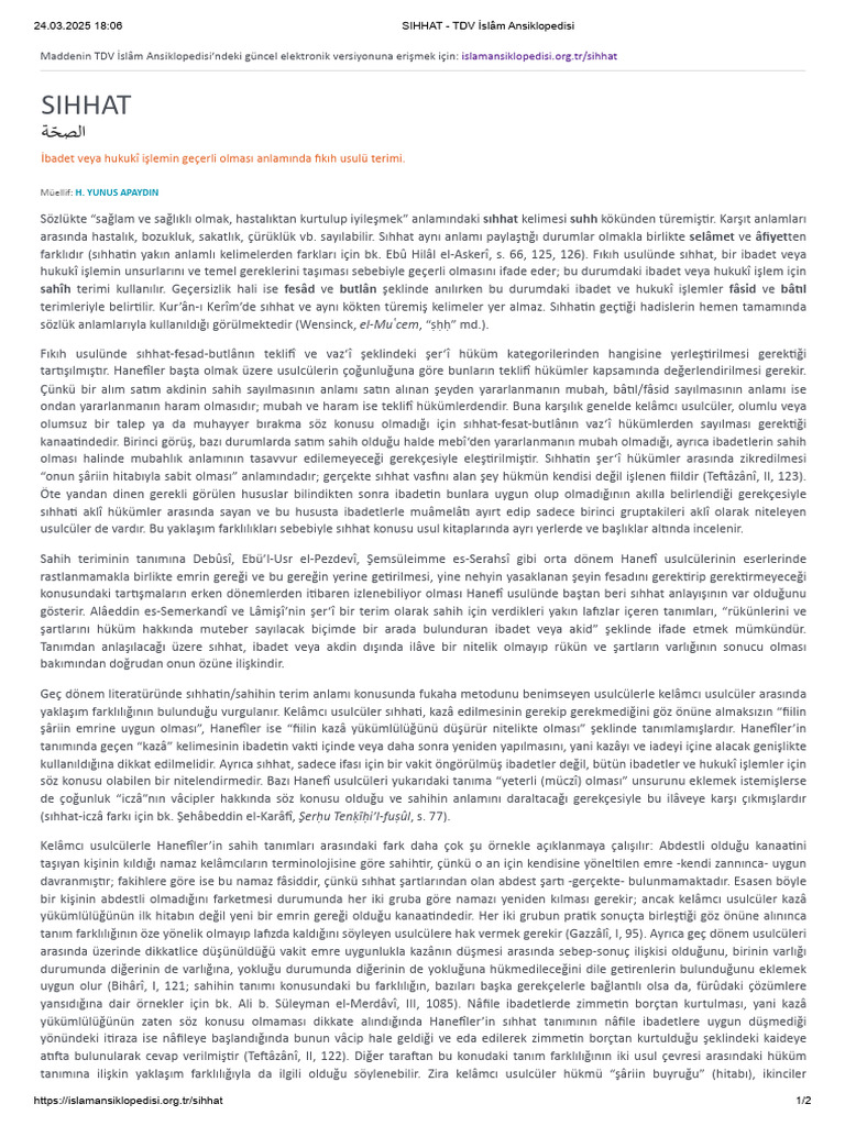 SIHHAT - TDV İslâm Ansiklopedisi | PDF