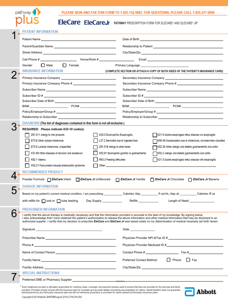 EleCare Prescription Form and Instructions | PDF | Allergy | Health ...