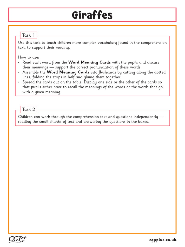 Giraffes Non-Chronological Report Reading Comprehension SEN (Years 5-6 ...