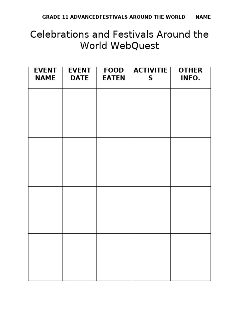 Global Festivals for Grade 11 Students | PDF