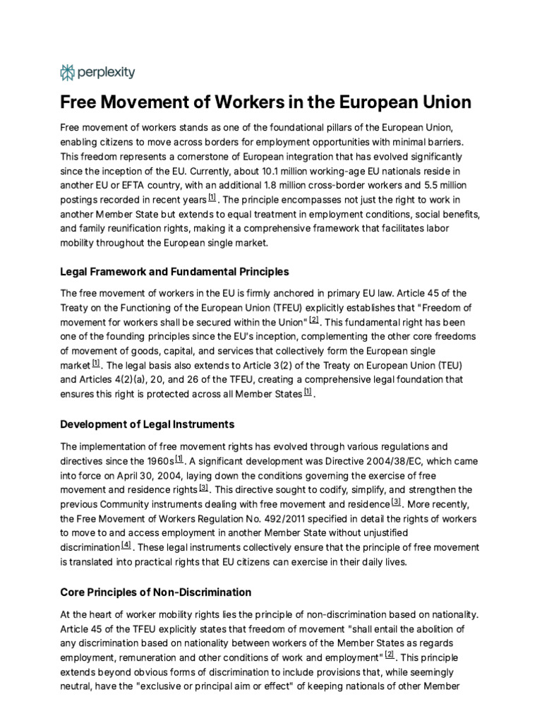 Free Movement of Workers in The European Union | PDF | Freedom Of ...