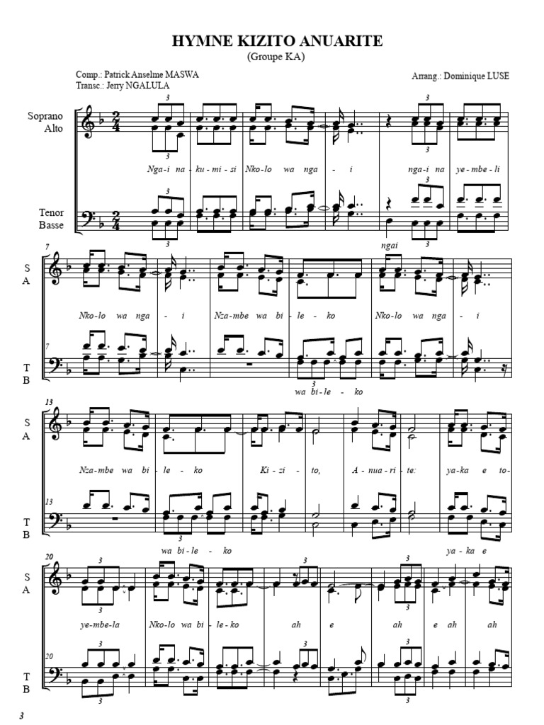 Hymne Des Kizito Et Anuarite - Patrick Anselme Maswa - Arr - Dominique ...