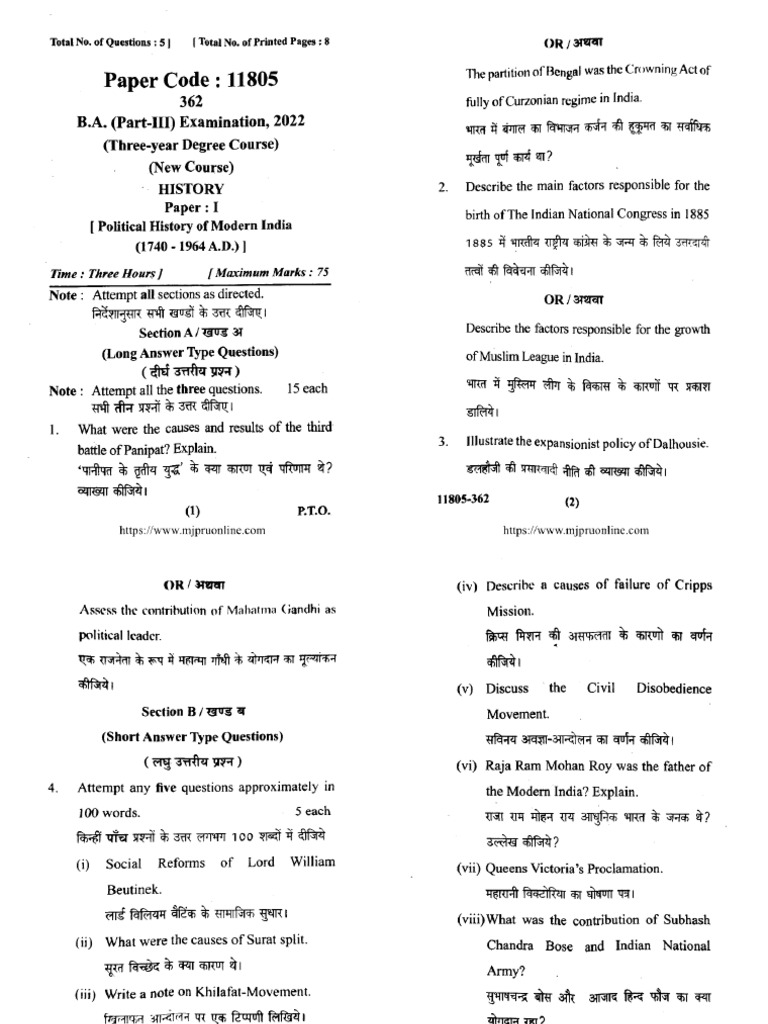 Ba Part 3 History Political History of Modern India 1740 1964 Ad 11805 ...