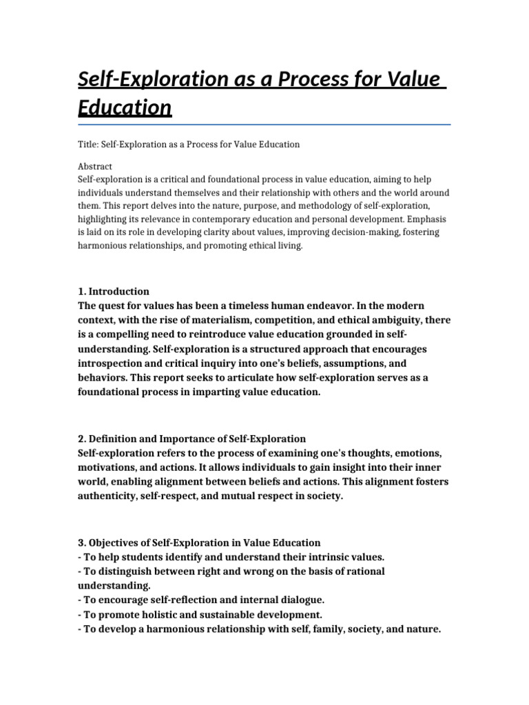 Self Exploration Value Education Report | PDF | Thought | Psychology