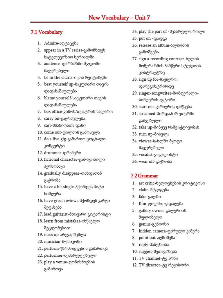 New Vocabulary-Unit 7-Grade 8 | PDF