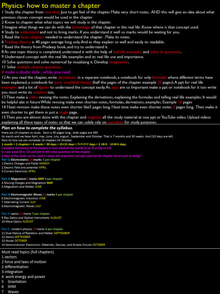 Physics Class 12 Study Plan | PDF | Electromagnetism | Electricity