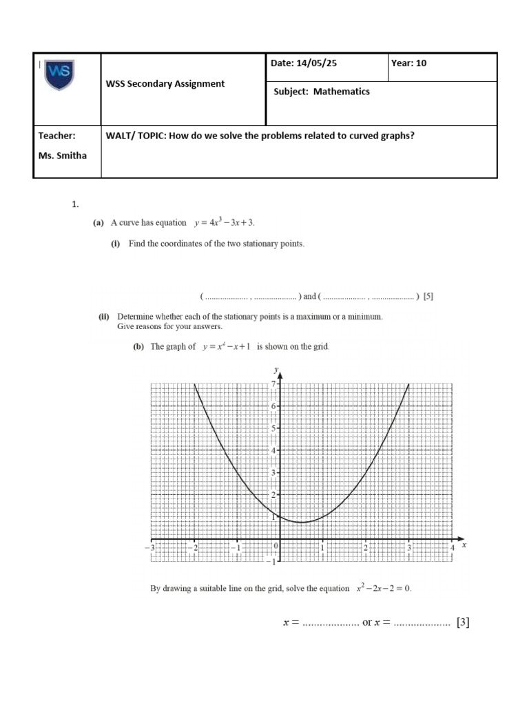 Y10 Maths Assignment Curved Graphs | PDF