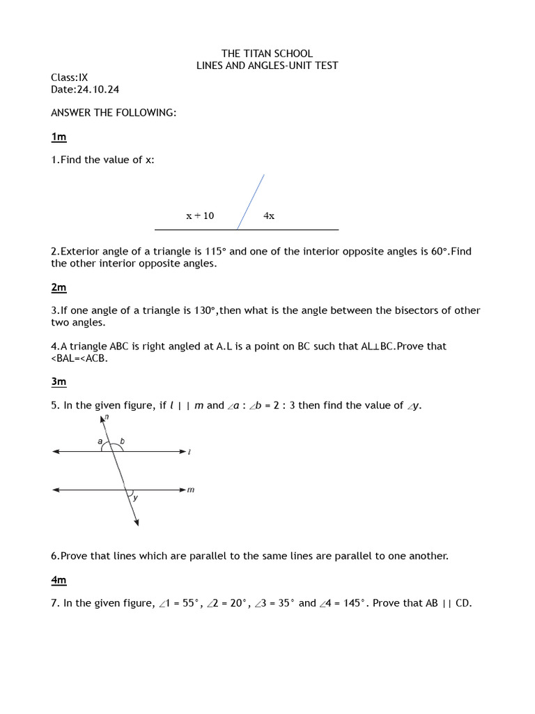 Lines and Angles-UT-24.10.24 | PDF