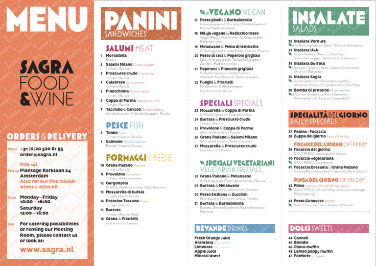 Sagra Amsterdam Menu 2025 | PDF | Pesto | Foods