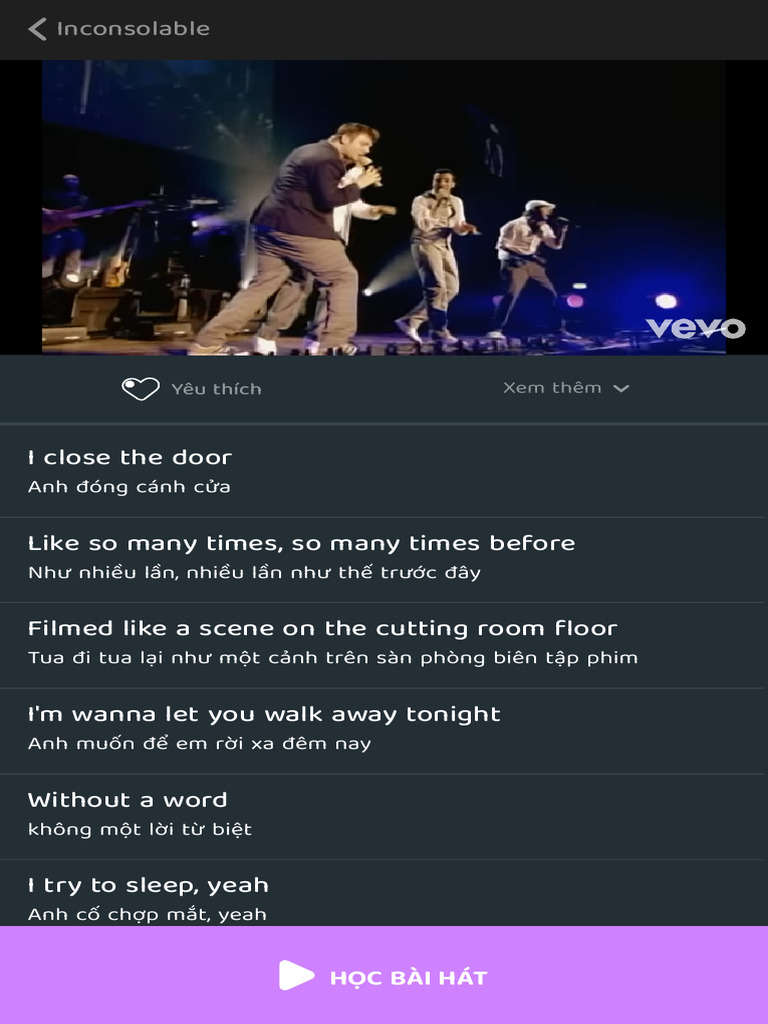 Học Tiếng Anh Qua Bài Hát Inconsolable Voca Music | PDF