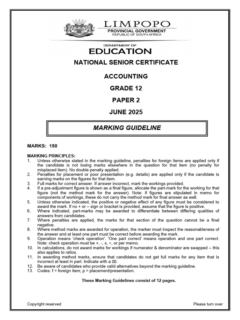 Grade 12 Accounting P2 June 2025 Memo | PDF | Depreciation | Debits And ...