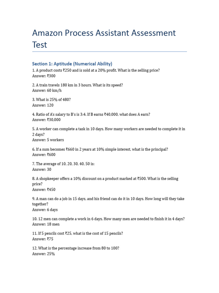 Amazon Process Assistant Assessment Test | PDF