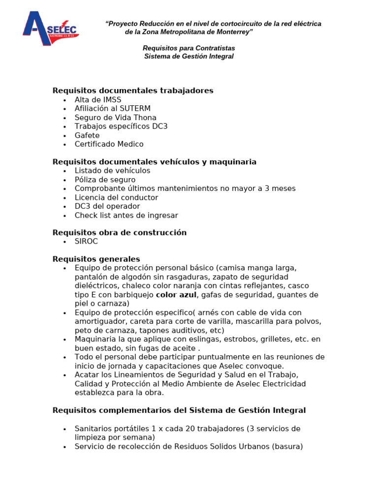 Requisitos Generales Contratistas | PDF | Residuos