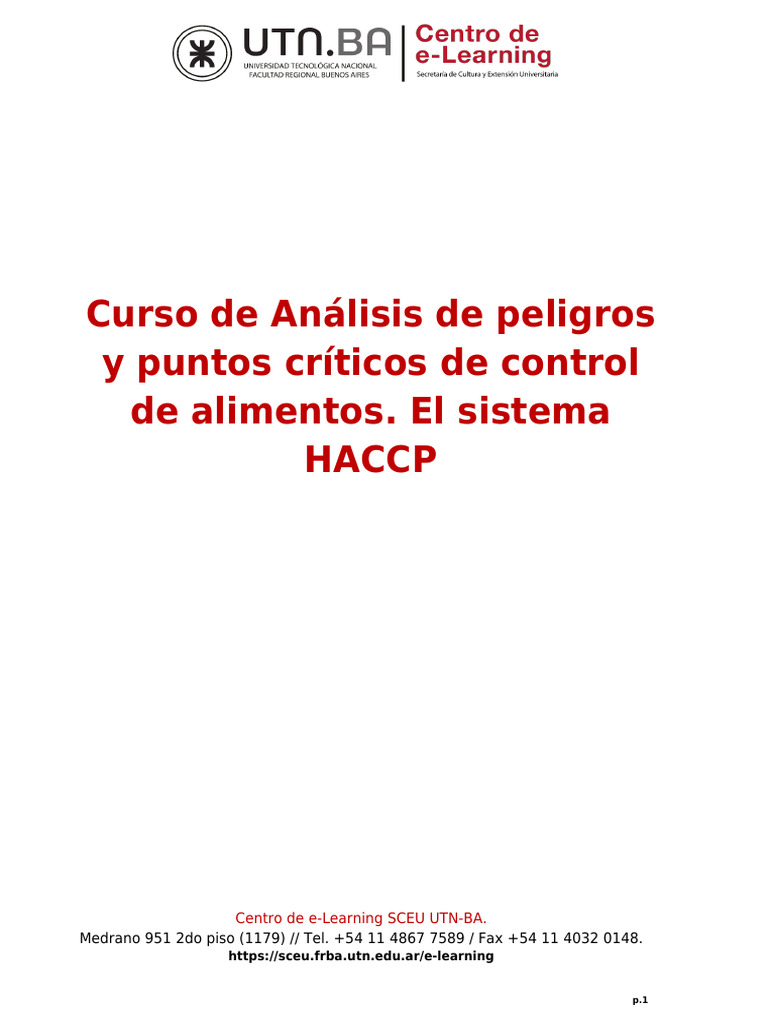Programa Curso de Análisis de Peligros y Puntos Críticos de Control de Alimentos. El Sistema ...