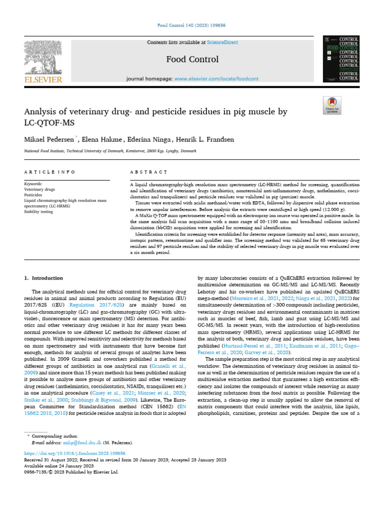 Veterinary Drug and Pesticide Analysis in Pork | PDF | Mass ...