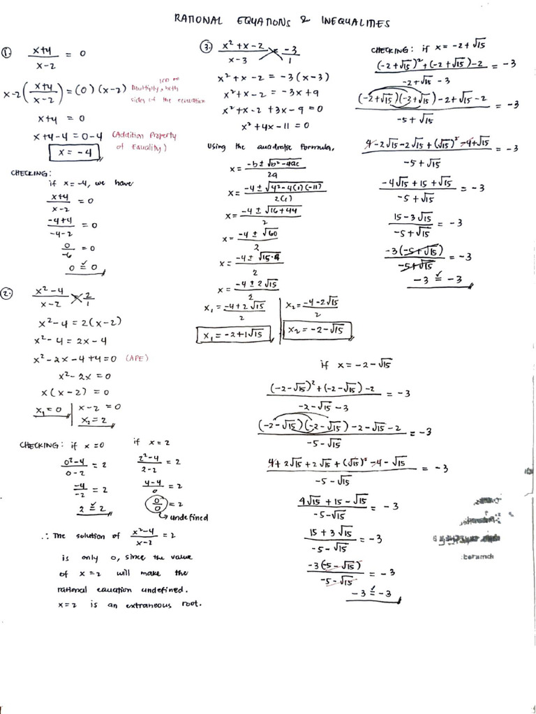 Rational Equations and Inequalities | PDF