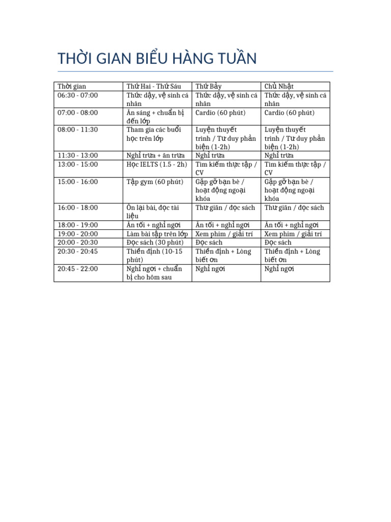 Thoi Gian Bieu Hang Tuan | PDF