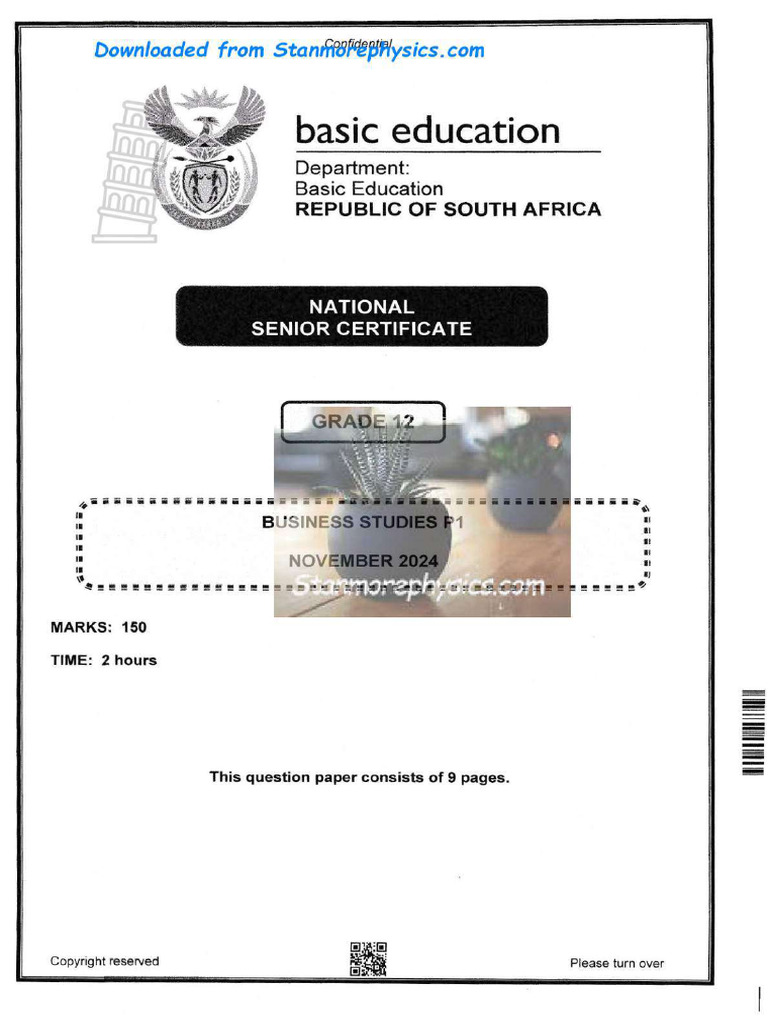 NSC Business Studies Grade 12 November 2024 P1 and Memo | PDF