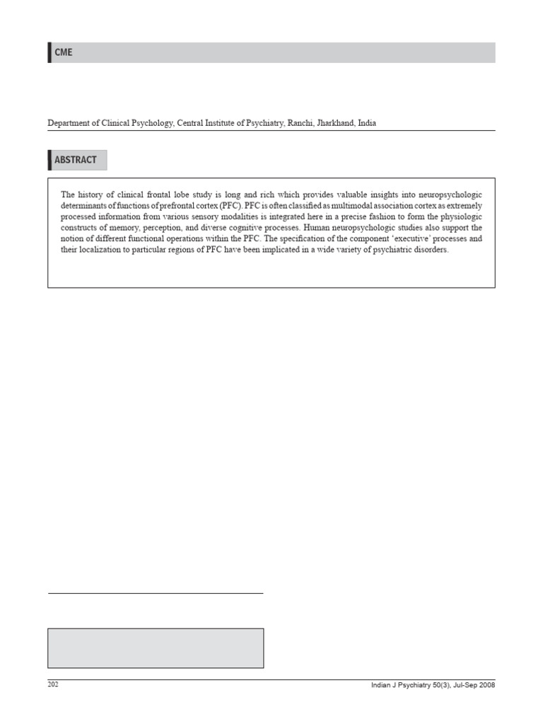 Neuropsychology of Prefrontal Cortex.13 | PDF | Prefrontal Cortex | Executive Functions