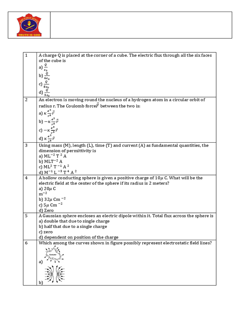 XII PHY Holiday Homework | PDF | Acceleration | Electric Field