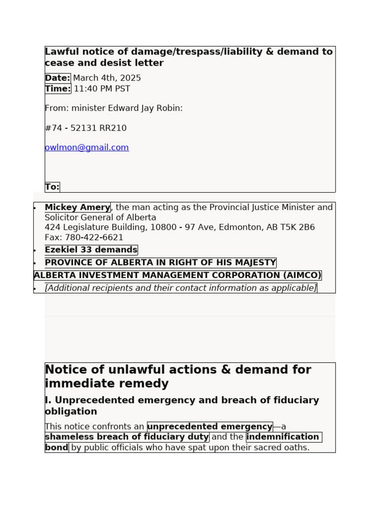 Mickey Amery. Lawful Notice of Damage | PDF | Fiduciary | Common Law