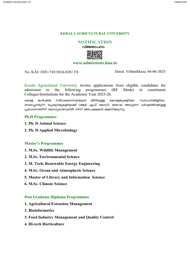 PHD Animal Science KAU Notification-2025 - 250604 - 181330 | PDF