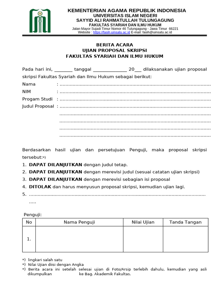 Berita Acara Catatan Ujian Seminar Proposal Skripsi | PDF