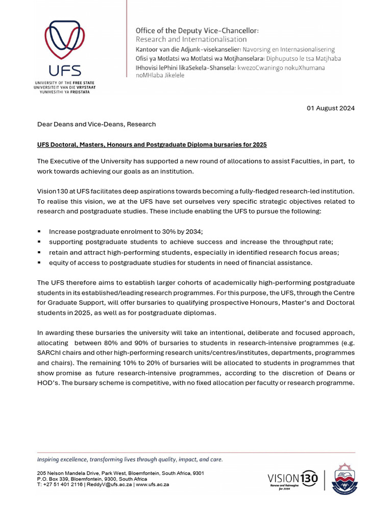 2025 UFS Tuition Fee Bursaries | PDF | Postgraduate Education | Higher ...