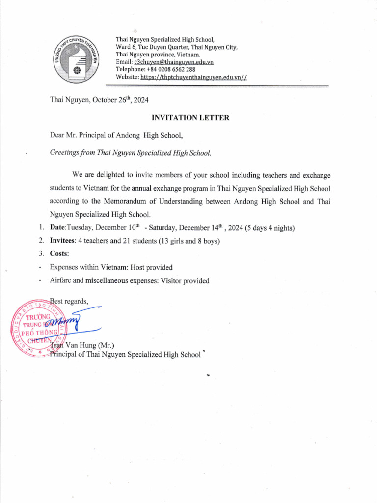 Invitation for Student Exchange Program | PDF