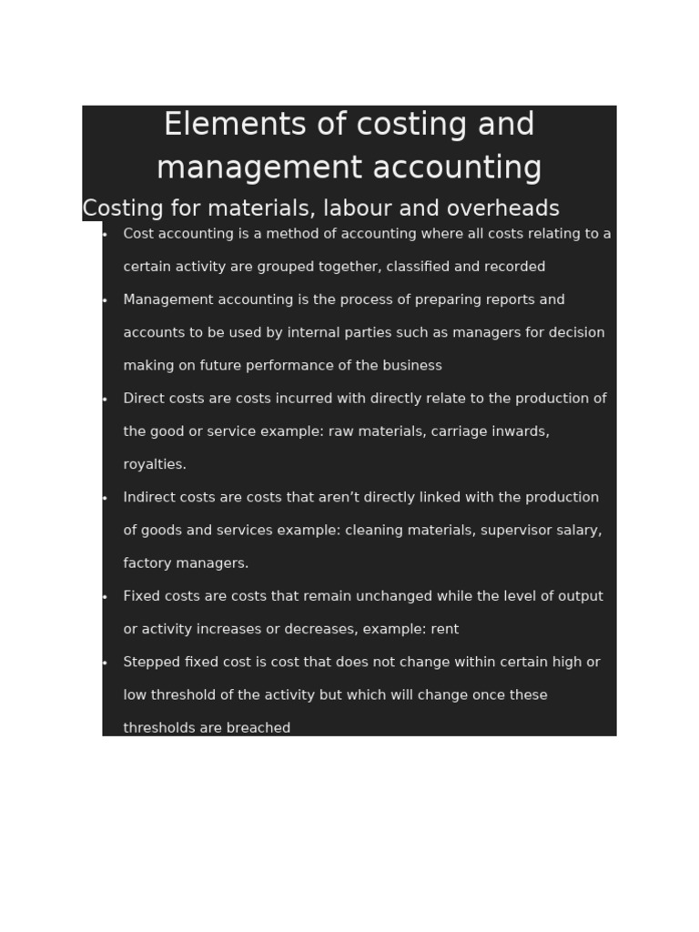 Elements of Costing and Management Accounting | PDF | Budget | Cost Of ...