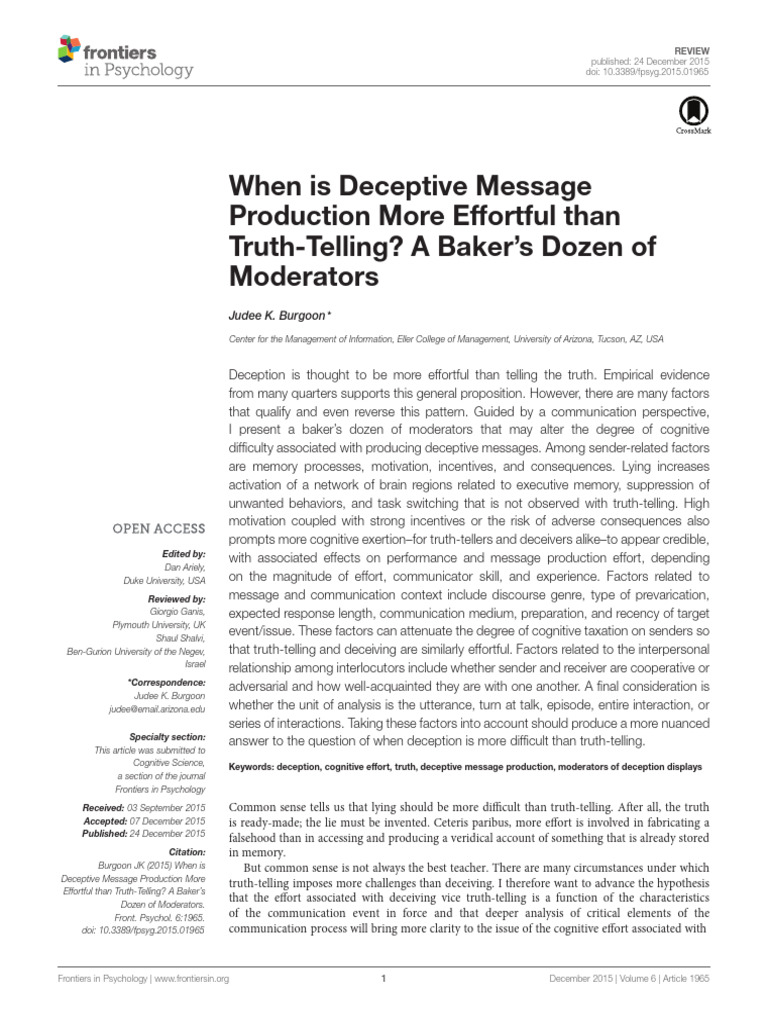 When Is Deceptive Message Production More Effortful Than Truth-Telling ...