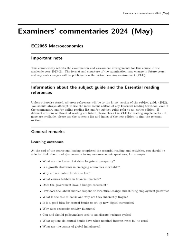 2024 Macroeconomics Exam Commentaries | PDF | Phillips Curve | Inflation