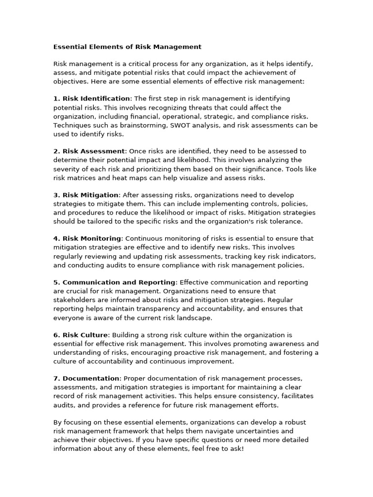 Key Elements of Effective Risk Management | PDF | Risk Management | Risk