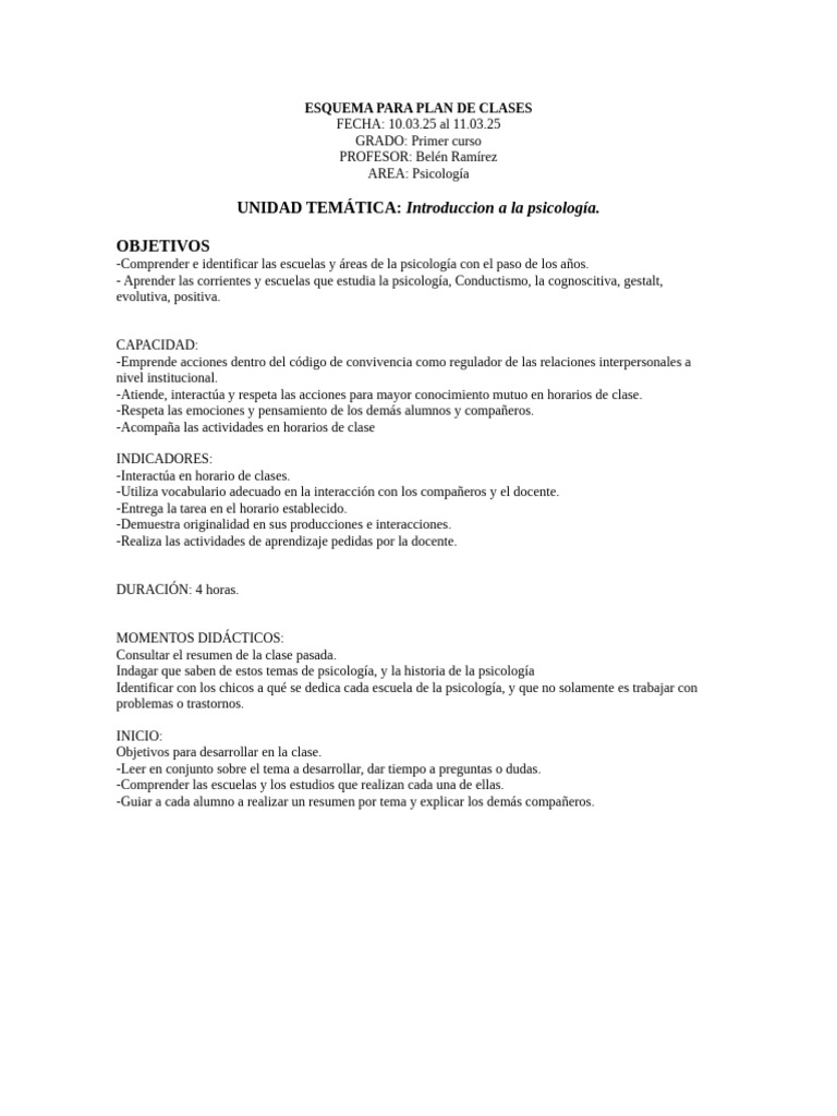 Esquema para Plan de Clases U1 2025 | PDF