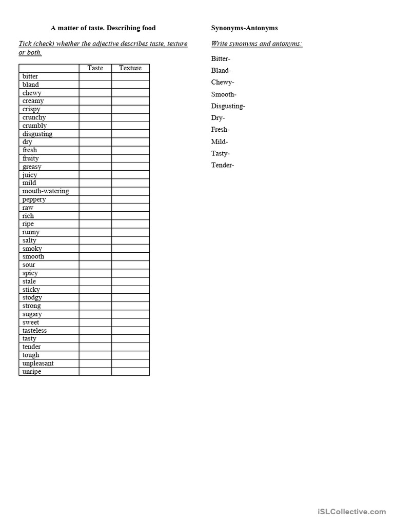 Descriptive Adjectives for Food | PDF