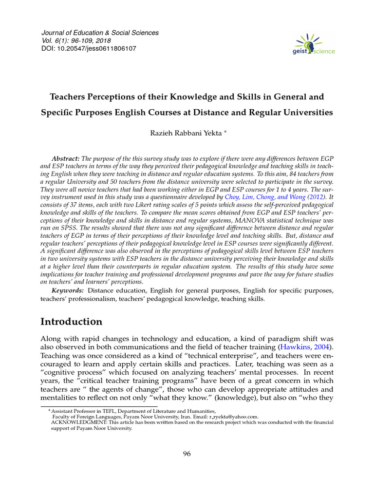 Teachers Perceptions of Their Knowledge and Skills | PDF | Learning ...