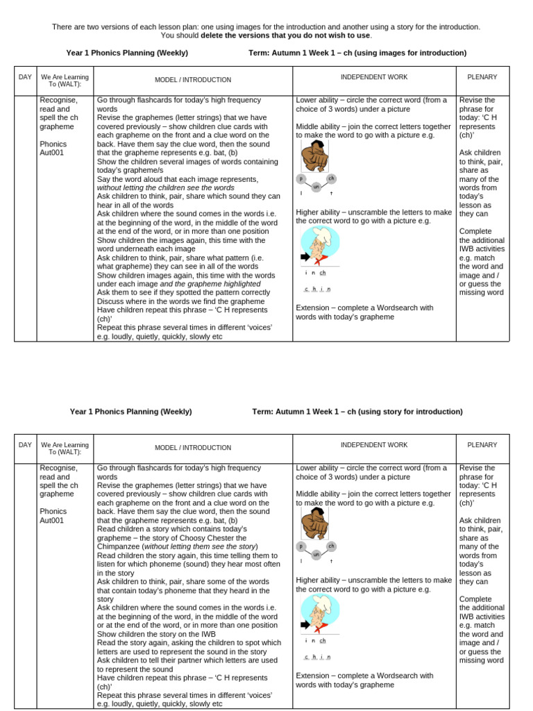Year 1 Phonics Planning (Weekly) - Autumn 1 | PDF | Phonics | Cognitive ...